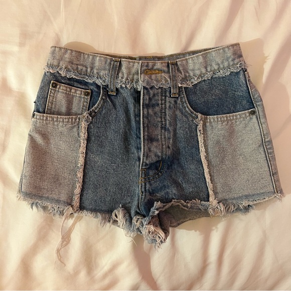 LF | Shorts | Lf Carmar Twotone Colorblock Patchwork Peiced Denim Raw ...